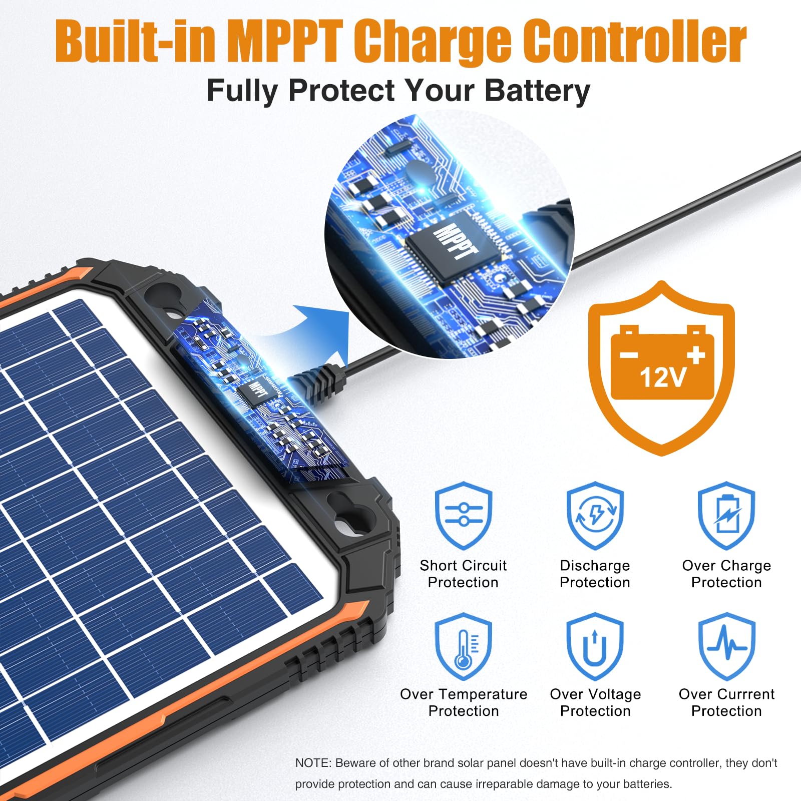 GROPOW 10W 12V Solar Battery Trickle Charger Maintiner, Built-in Smart MPPT Charge Cntroller, Waterproof 10 Watt 12 Volt Solar Panel Charging Kits for Car Auto Boat Marine RV Trailer Motorcycle, etc