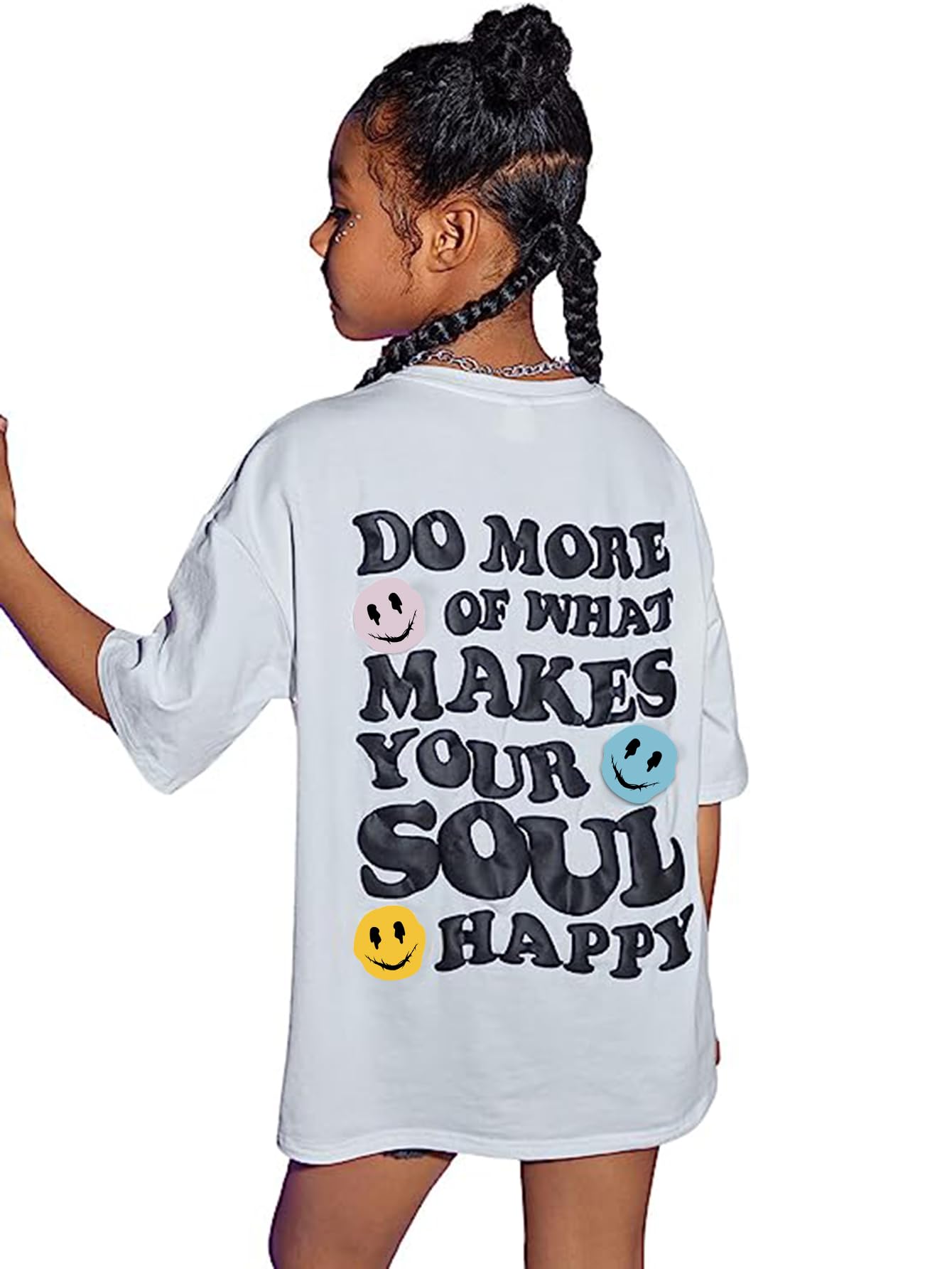 SOLY HUX Girl's Letter Graphic T Shirts Short Sleeve Cute Shirts Oversized Loose Tee Summer Tops White 10Y