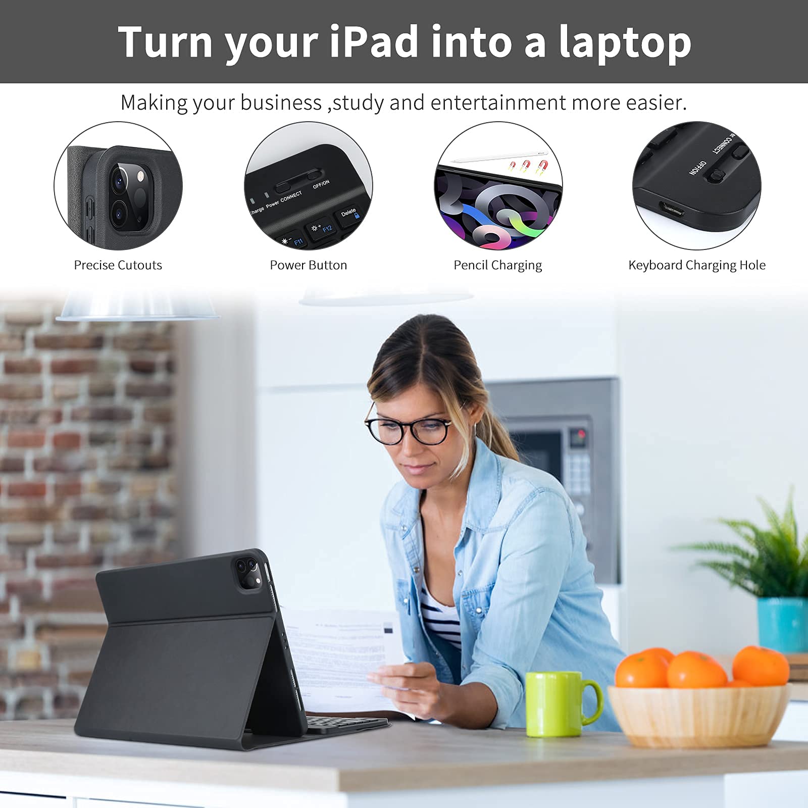 Keyboard Case for iPad Air 11 inch (M3 2025 / M2 2024) & iPad Pro 11 inch (4th/3rd/2nd/1st) Gen - Magnetic Detachable Bluetooth Keyboard with Pencil Holder for 10.9" iPad Air 4th/5th Gen (Black)