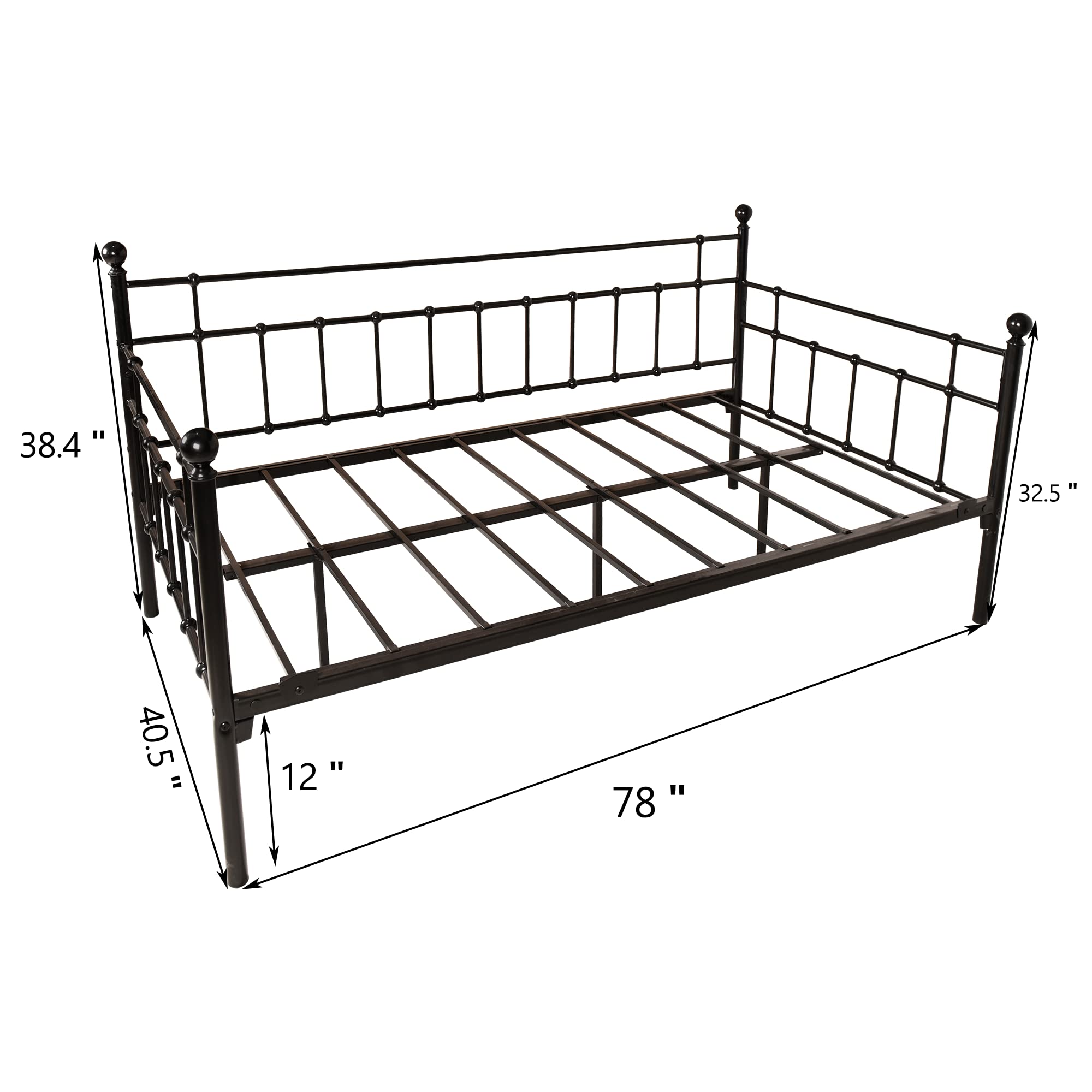Lierpit Twin Size Victorian Style Daybed Frame with Headboard, Multifunctional Metal Platform Bed Sofa for Guest Living Room (Black)