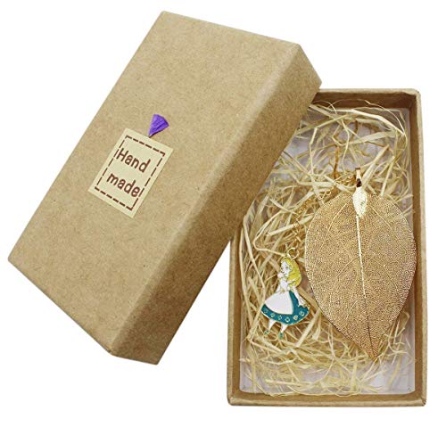 ANKOMINA Cute Leaf Vein Bookmarks with Rabbit Alice Pendant for School Supplies,Great Gift for Girl Boys Adult Book Marker,Gift Box