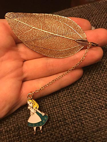 ANKOMINA Cute Leaf Vein Bookmarks with Rabbit Alice Pendant for School Supplies,Great Gift for Girl Boys Adult Book Marker,Gift Box