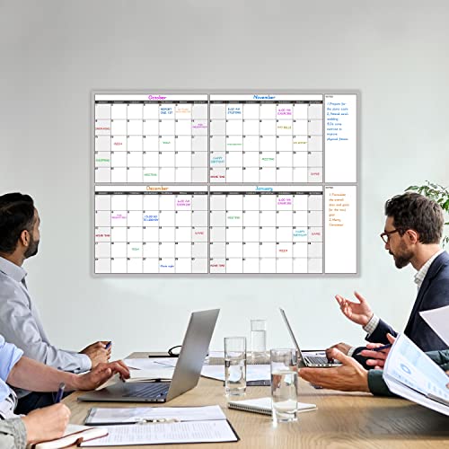 Large Wall Calendar Undated - Dry Erase Calendar for Wall，35.8 '' X 31.8 '' - Four Monthly Dry Erase Reusable Wall Planner - Includes 8 Sticker Dots and 5 Whiteboard Markers