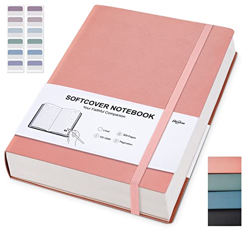 Lined Notebook Journal Softcover, B5 Thick Leather Journal with Lined Paper 100gsm, Lined Journal for Women, Large College Ruled Journals Notebooks for Writing, Men Work, 7.6'' X 10'' - 304 Pages Pink