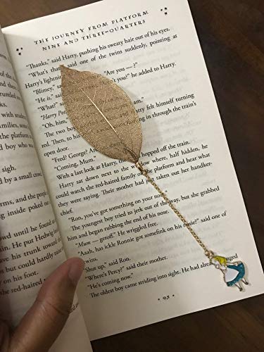 ANKOMINA Cute Leaf Vein Bookmarks with Rabbit Alice Pendant for School Supplies,Great Gift for Girl Boys Adult Book Marker,Gift Box