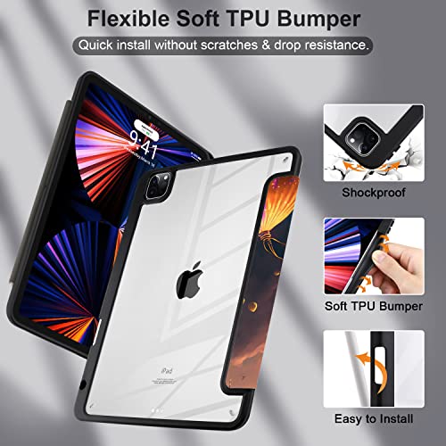 Batianda Case for iPad Pro 11-inch 2022 4th M2 Chip /2021 (3rd Generation) / iPad Pro 11" 2nd 2020 [Built-in Pencil Holder] Shockproof Cover with Clear Transparent Back Shell TPU Bumper, Cheshire Cat
