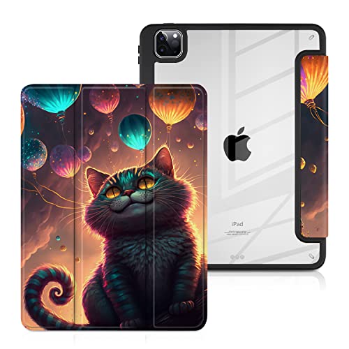 Batianda Case for iPad Pro 11-inch 2022 4th M2 Chip /2021 (3rd Generation) / iPad Pro 11" 2nd 2020 [Built-in Pencil Holder] Shockproof Cover with Clear Transparent Back Shell TPU Bumper, Cheshire Cat