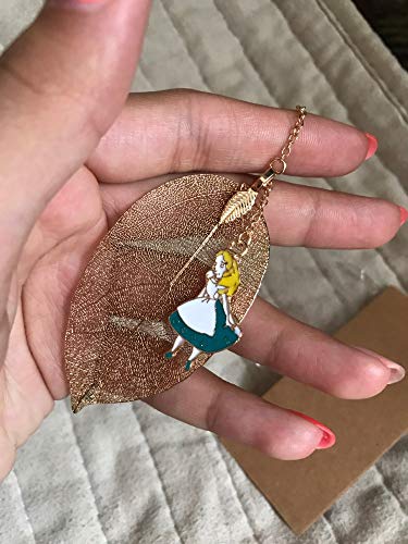 ANKOMINA Cute Leaf Vein Bookmarks with Rabbit Alice Pendant for School Supplies,Great Gift for Girl Boys Adult Book Marker,Gift Box