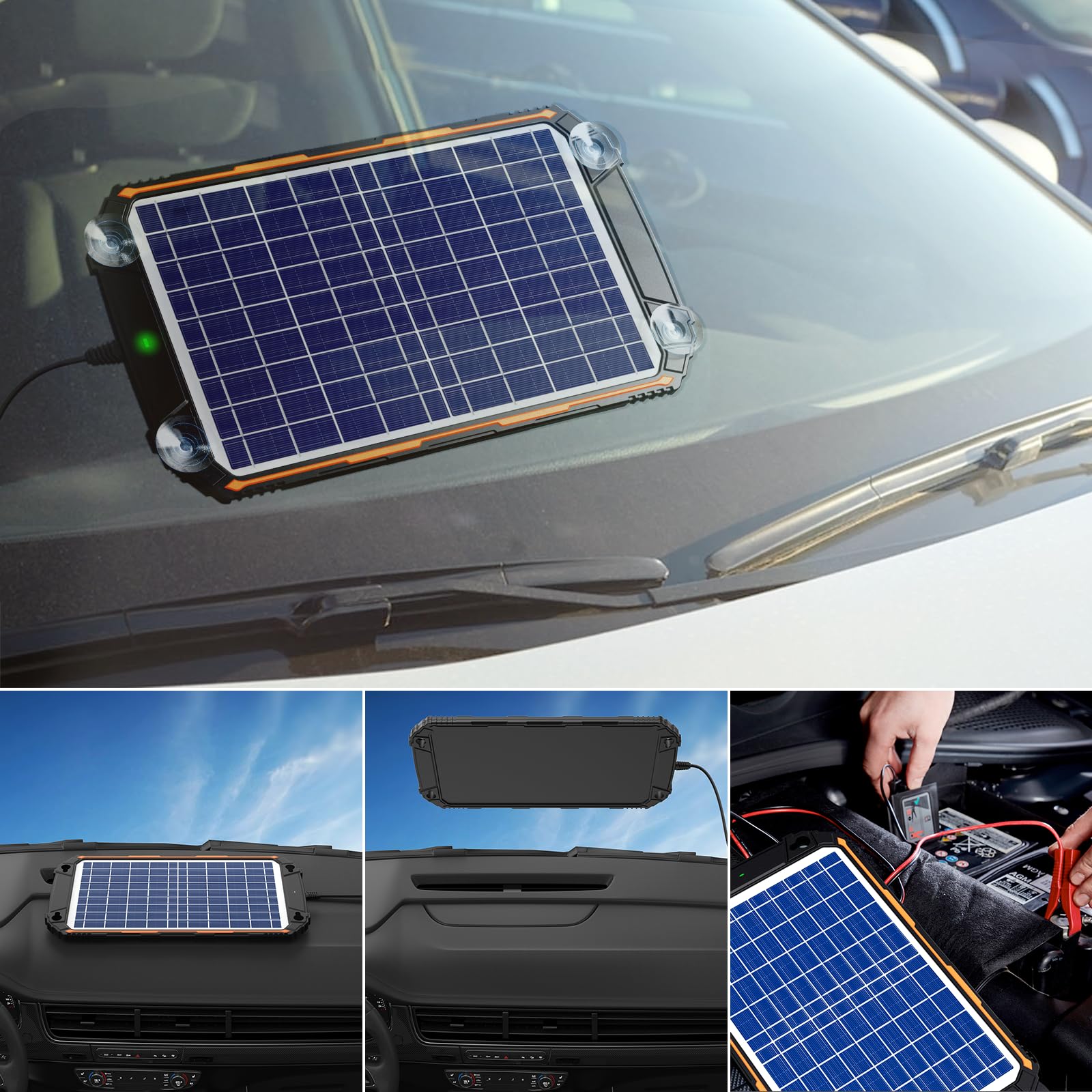 GROPOW 10W 12V Solar Battery Trickle Charger Maintiner, Built-in Smart MPPT Charge Cntroller, Waterproof 10 Watt 12 Volt Solar Panel Charging Kits for Car Auto Boat Marine RV Trailer Motorcycle, etc