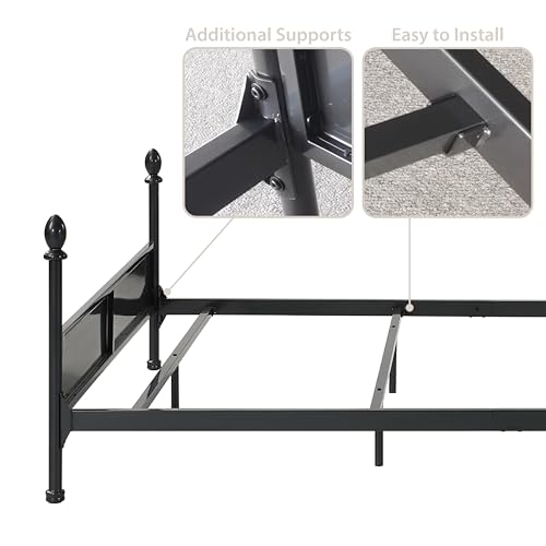 Furniture of America Eleanor Modern Curved Metal Poster Bed King Size with Boucle Fabric Headboard and Panel Style Footboard, Box Spring Required, Gunmetal Black