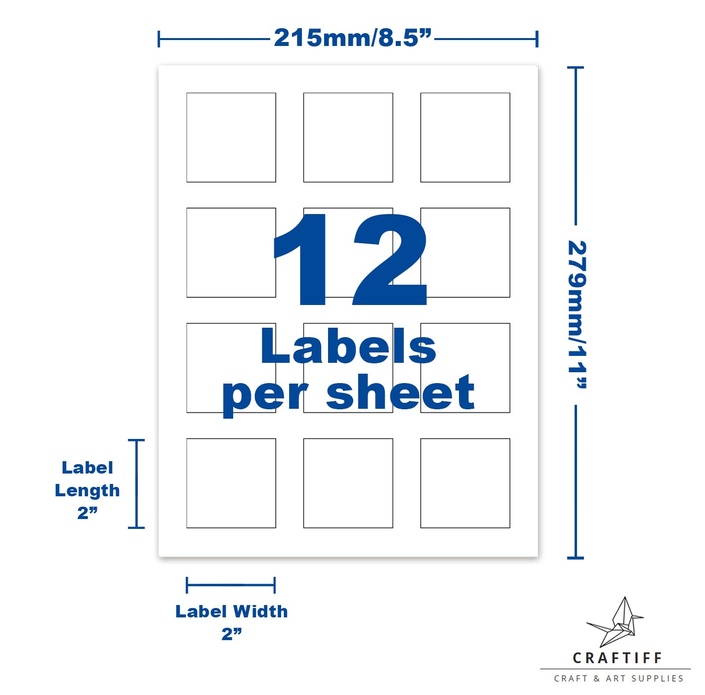 2x2 Clear Square Labels Stickers Glossy for Laser Printer, Pack of 300, Transparent self Adhesive Vinyl Paper Craftiff