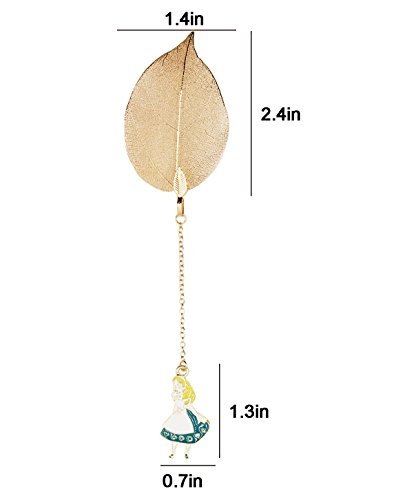 ANKOMINA Cute Leaf Vein Bookmarks with Rabbit Alice Pendant for School Supplies,Great Gift for Girl Boys Adult Book Marker,Gift Box