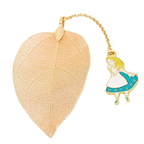 ANKOMINA Cute Leaf Vein Bookmarks with Rabbit Alice Pendant for School Supplies,Great Gift for Girl Boys Adult Book Marker,Gift Box