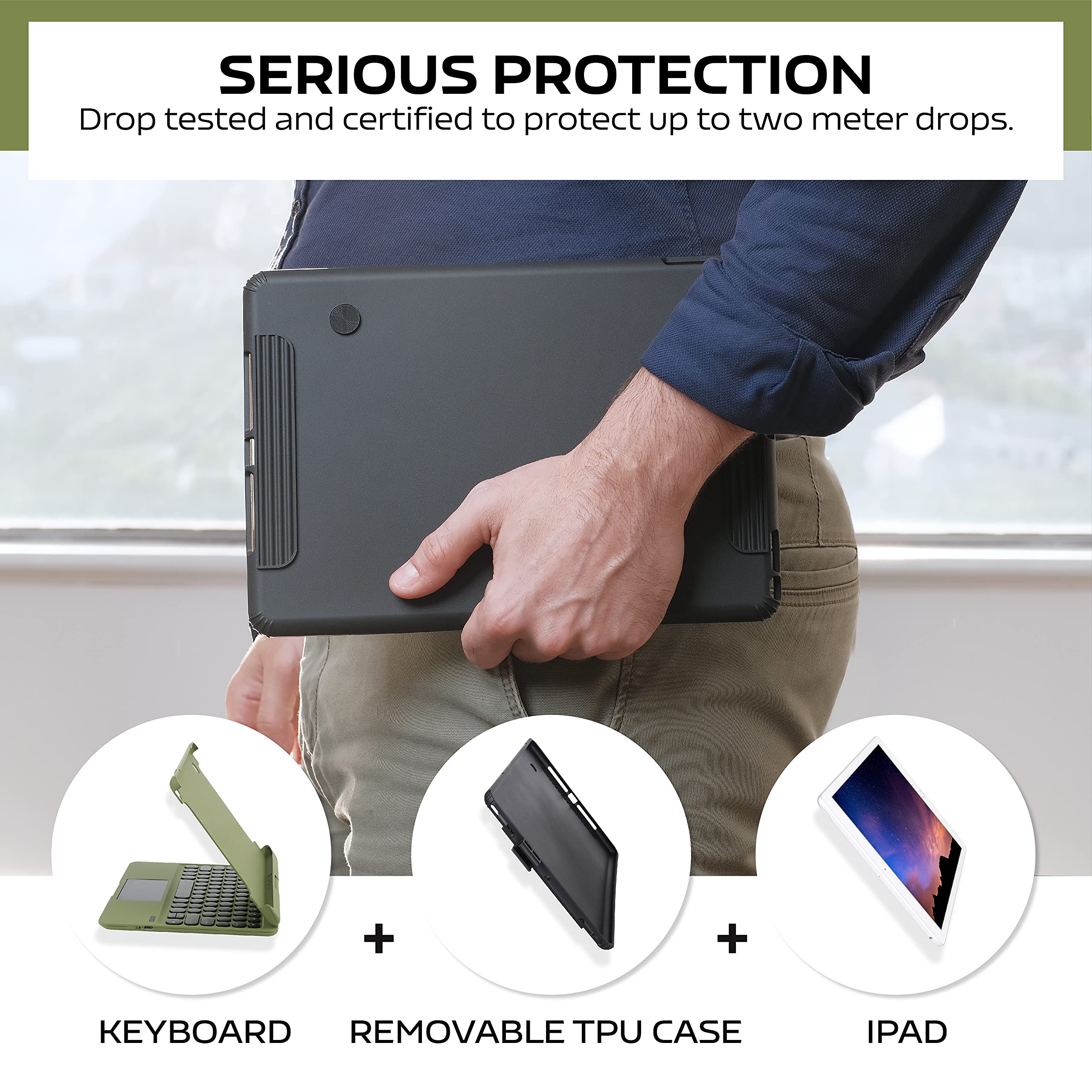 mobee Unitype iPad 7th 8th and 9th Generation Keyboard Case for iPad 10.2 2021 & 2020, iPad Air 10.5 2019, iPad Pro 10.5 2017 Backlit Keys 360° Bluetooth with Touchpad iPad Air 3 Gen - Tactical Green