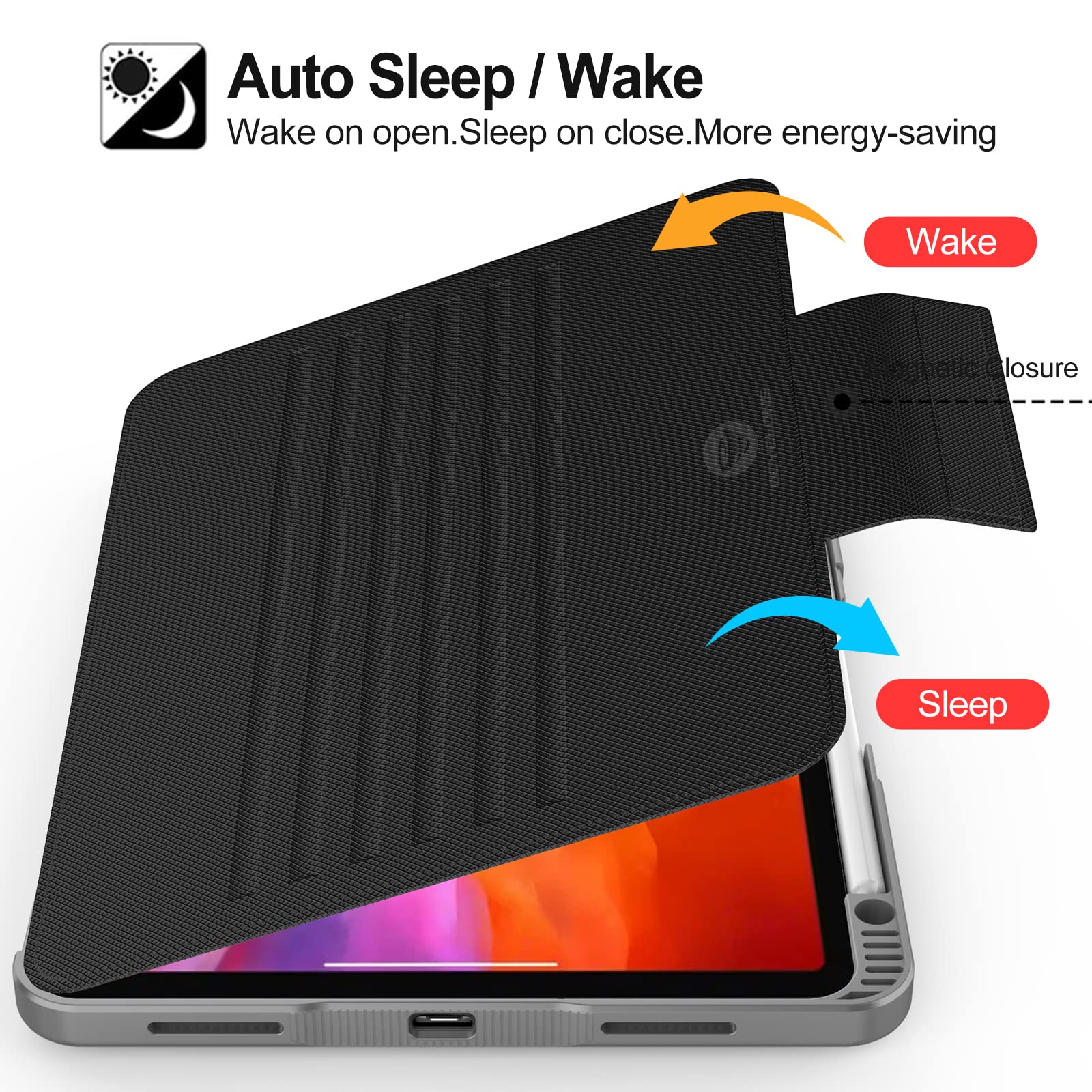 OCYCLONE iPad Pro 11 inch Case 4th/3rd/2nd/1st Gen 2022/2021/2020/2018, 6 Viewing Angles Magnetic Stand + Pencil Holder + Auto Wake/Sleep Protective Case for iPad Pro 11 inch, Black