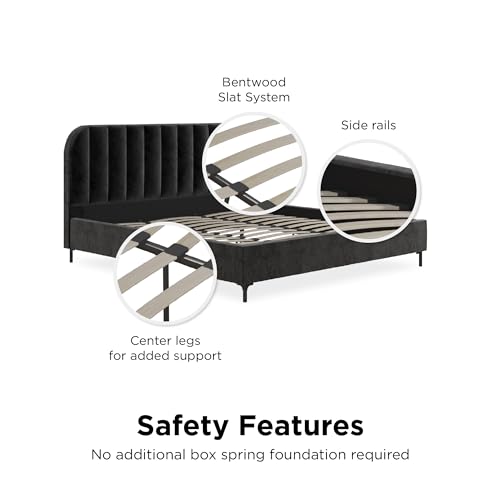 DHP Camilla Upholstered Platform Bed with Luxe Vertical Channel Tufted Headboard, No Box Spring Needed, King, Black Velvet