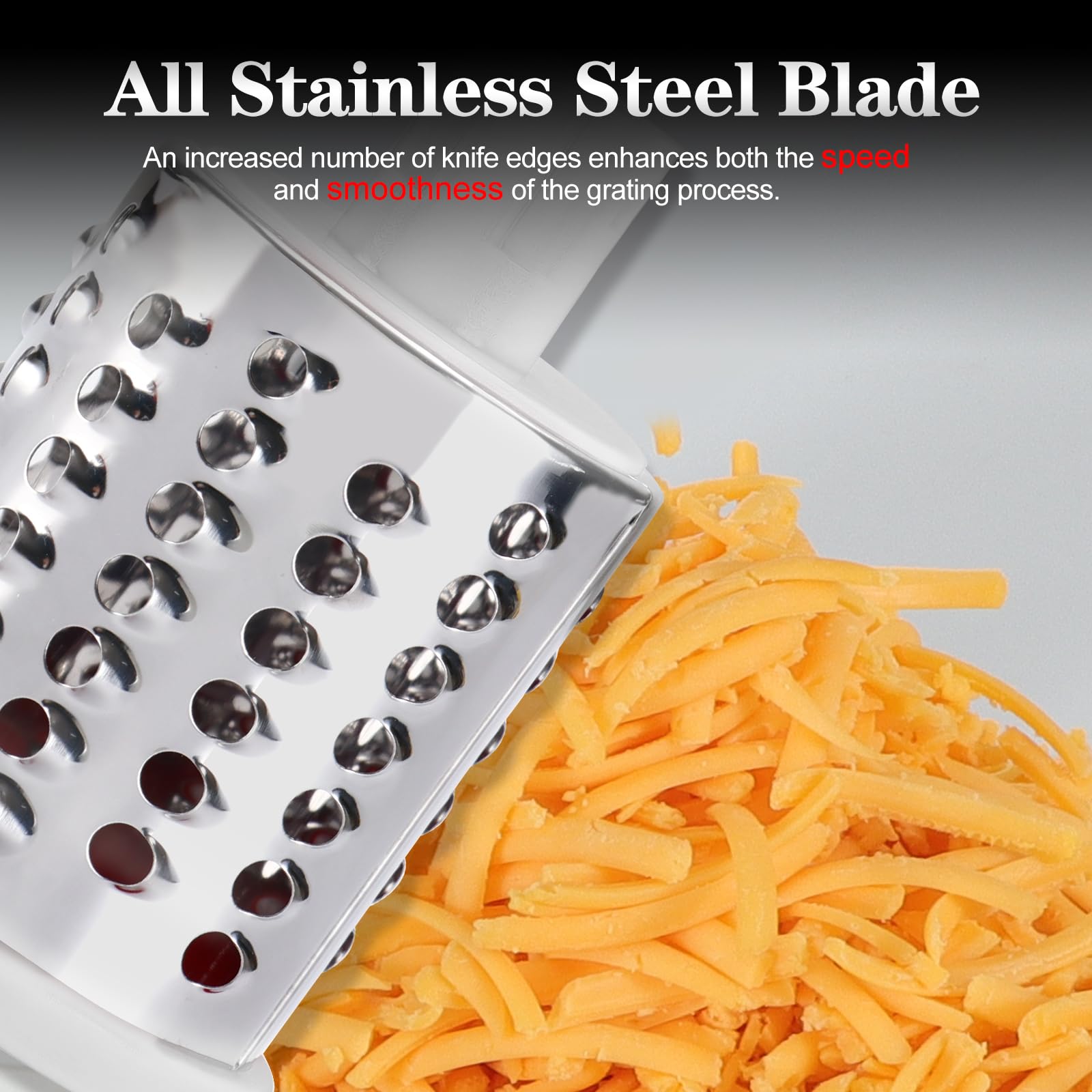 Ourokhome Rotary Cheese Grater Hand Crank, Kitchen Shredder Speed Mandolin Slicer Nut Grinder with Handle and Drum Blades for Cheese, Vegetable, Walnut, Chocolate, Potato, Carrot, 3 Blades, Red
