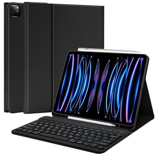 TQQ for iPad Air 13-inch (M3/M2, 2025/2024) & Pro 12.9 inch Case with Keyboard, Keyboard case for 12.9-inch iPad Pro 6th/5th Gen - with Pencil Holder for iPad Air 13-inch/iPad Pro 12.9 Black