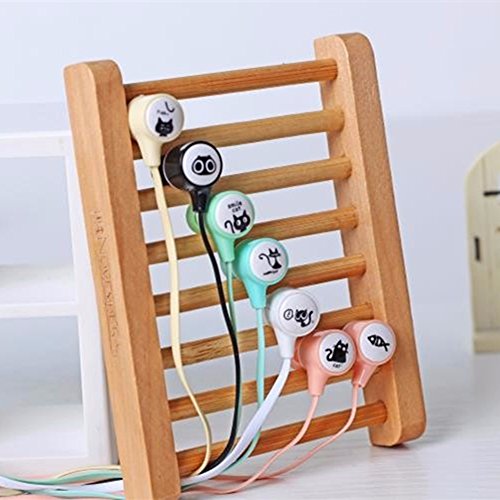 QearFun Stereo 3.5mm in Ear Cat Earphones Earbuds with Microphone with Earphone Storage Case for Smartphone MP3 iPod PC Music (Green)
