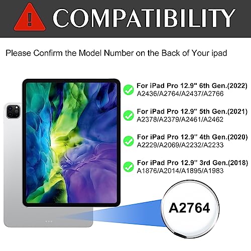 BOBOLEE Case Keyboard for iPad Pro 12.9 inch (6th, 5th, 4th, 3rd Gen), Wireless Detachable BT Backlit 7 Colors, 360° Rotatable Smart Folio Slim Cover Shell with Pen Holder