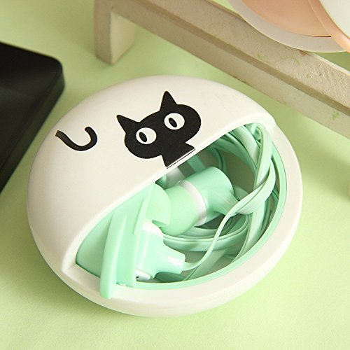 QearFun Stereo 3.5mm in Ear Cat Earphones Earbuds with Microphone with Earphone Storage Case for Smartphone MP3 iPod PC Music (Green)
