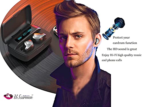 UScarmen Wireless Earbuds New Technology Air 4 mics Bluetooth 5.0 Earbud Touch Control USB-C Quick Charge deep Bass in-Ear Detection Headphones (Black F8)