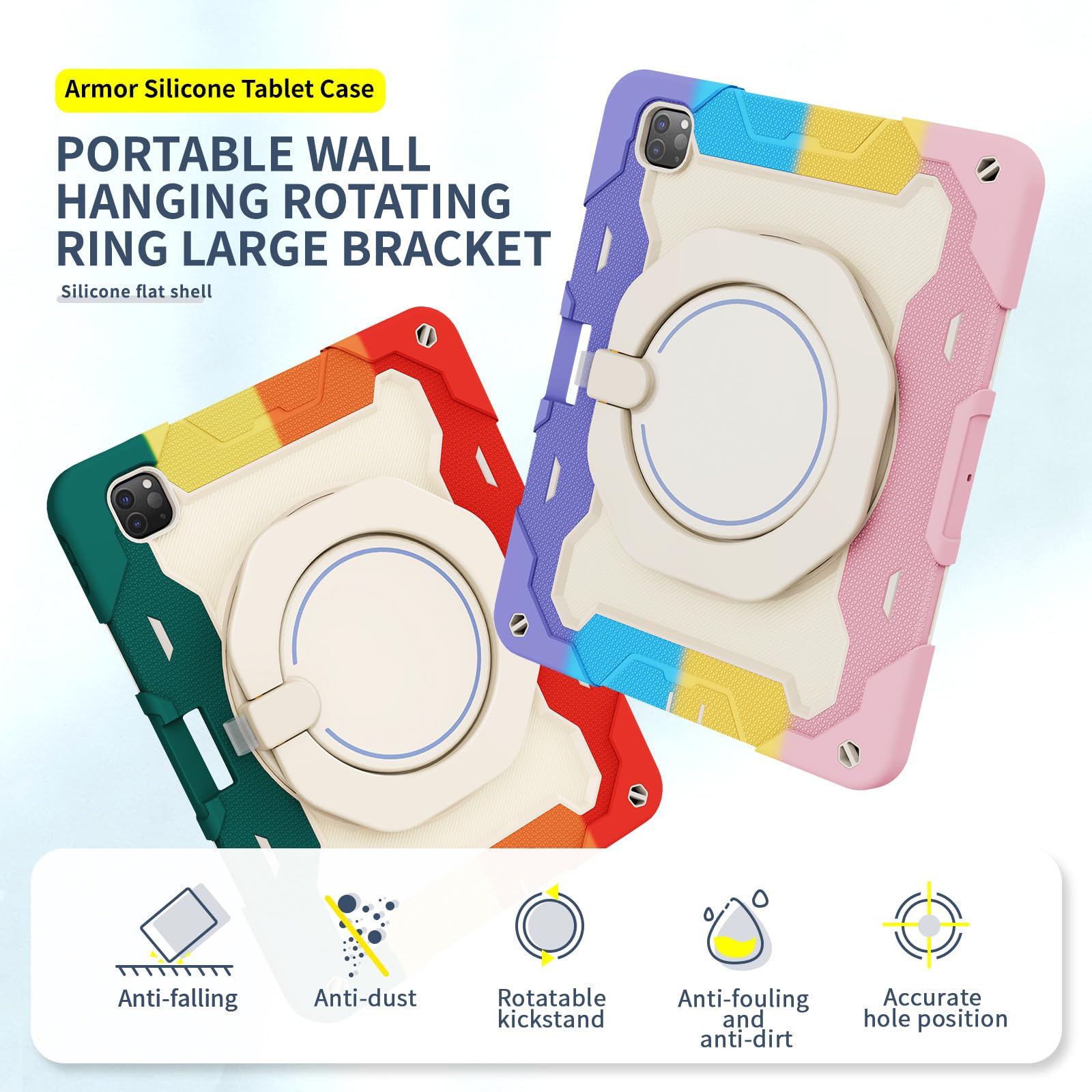 SLLMYYX 360 Degree Swivel 3in1 Shockproof Case for iPad Pro 12.9 inch 6th/5th/4th Gen with Shoulder Strap & Handle, 2022/2021/2020 with Shoulder Strap & Handle, Colorful Green