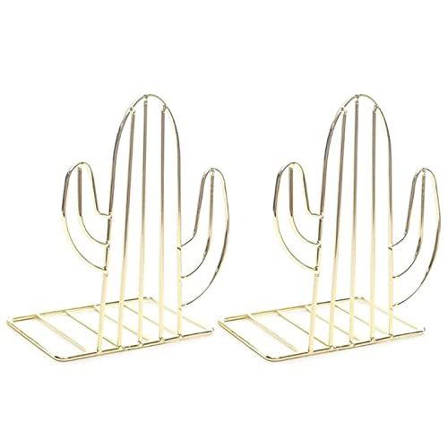 Wonzonewd File Sorters 1Pair Creative Cactus Shaped Metal Bookends Book Support Stand Desk Organizer Storage Holder Shelf for School Office Supplies (Color : Golden)