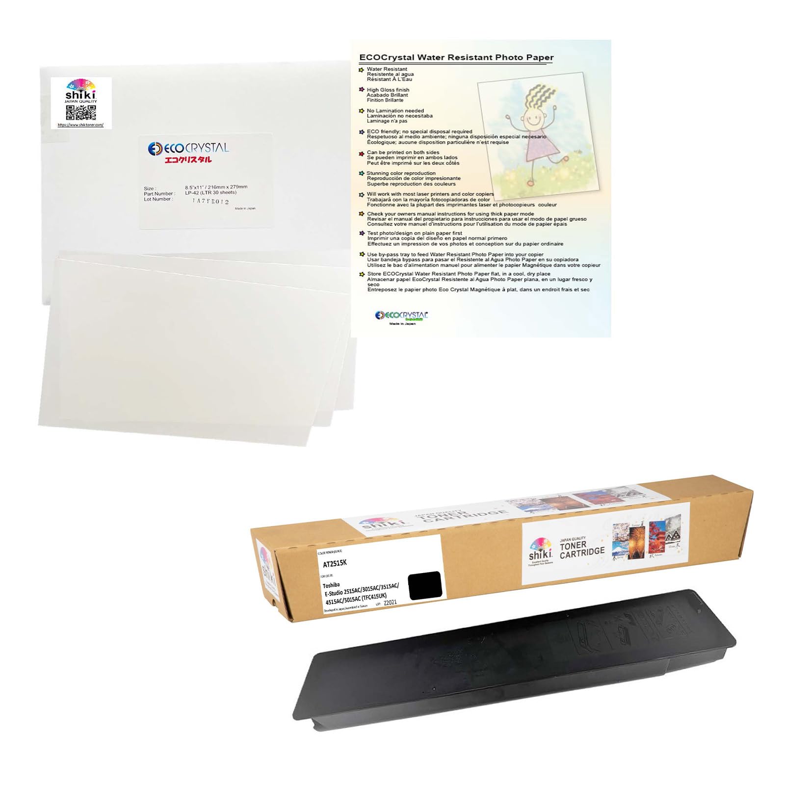 SHIKI Eco Crystal Water Resistant Laser Printer Paper & Compatible Toner Cartridge Replacement for Toshiba E-Studio 2515AC, etc. Black (TFC415UK)