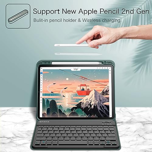 Fintie Keyboard Case for iPad Pro 11-inch (4th / 3rd Generation) 2022/2021 - Soft TPU Back Cover with Magnetically Detachable Bluetooth Keyboard, Also Fit iPad Pro 11" 2nd / 1st Gen, Midnight Green