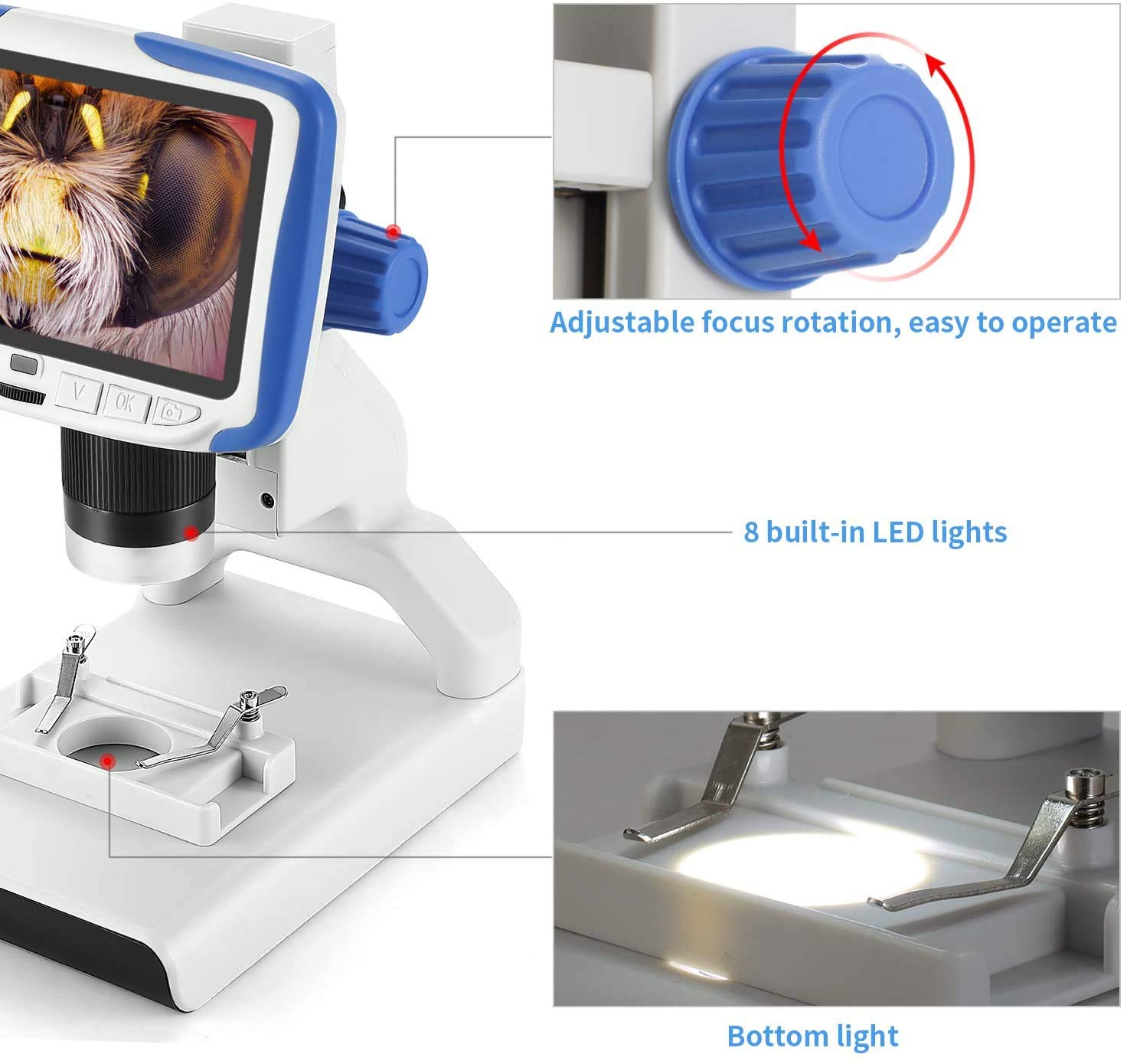Andonstar AD205 Digital Microscope 200X Magnification USB LCD Microscope for Children, Student, Hobbyist DIY, with Slides Kit School Lab Fun&Educational Plant Insect Specimen Slides Observation