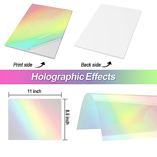 Printable Vinyl Sticker Paper DIY Decal Paper for Inkjet & Laser Printer Self-Adhesive Sheets Holographic Transparent 100 Sheets 8.5X11"