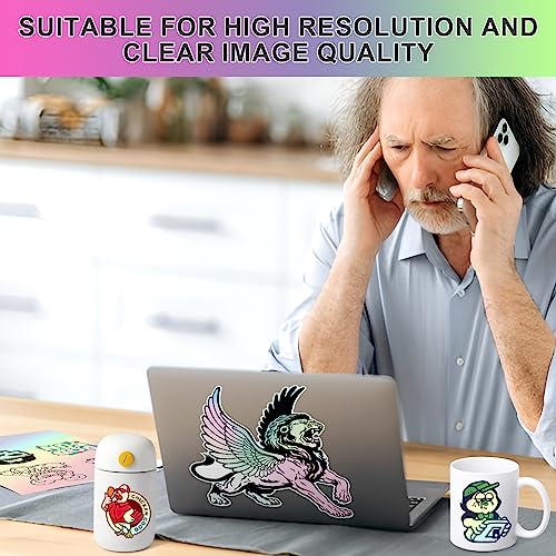 Printable Vinyl Sticker Paper DIY Decal Paper for Inkjet & Laser Printer Self-Adhesive Sheets Holographic Transparent 100 Sheets 8.5X11"