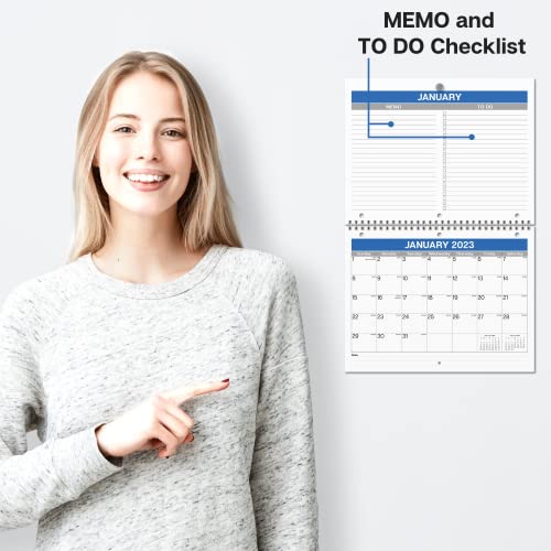 Dunwell Small Wall Calendar 2023-2024 - (Blue, 8.5x11"), Use Now to June 2024, Monthly Calendar for Notebook, Three Hole Punched, Use with Binder Folder, Desk or Wall, or Desktop Calendar 2023 2024