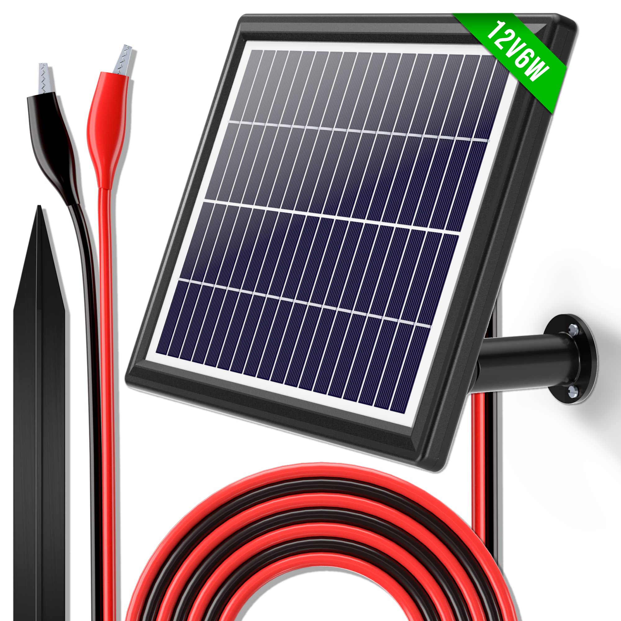POWOXI Solar Panel 12V 6W Car Solar Battery Charger Maintainer + Charge Controller Waterproof Solar Trickle Charger Adjustable Mount Bracket Alligator Clip for Gate Opener, Cars, etc.
