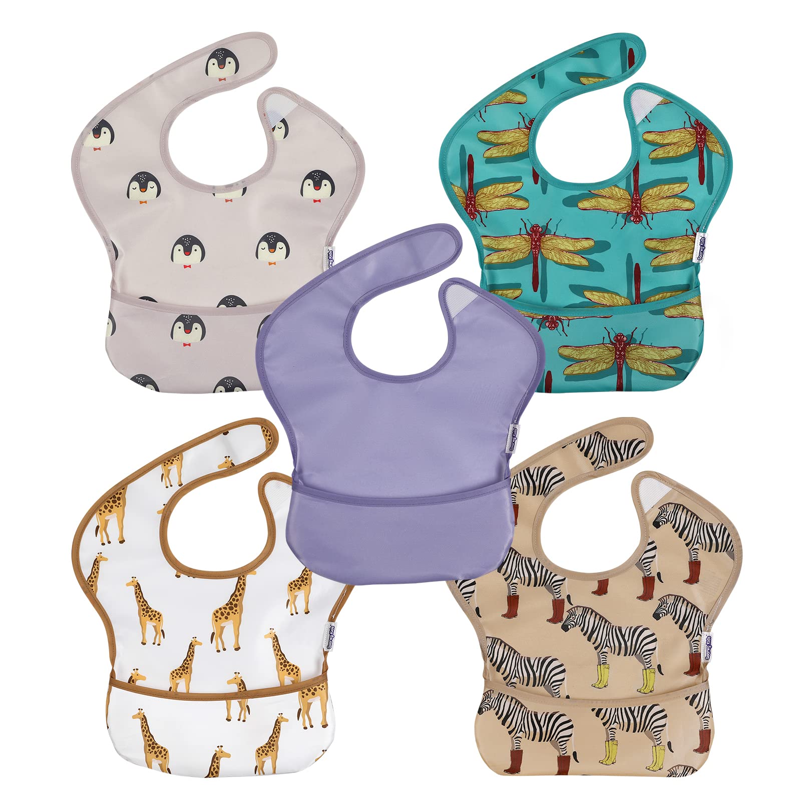 Soarwg Kids Bibs, Baby Bibs, Baby Bibs for Boy and Girl, Great Travel Baby Bibs for Eating, Mess Proof Bibs for Baby Unisex, Toddler Feeding Bibs, 5 Pack