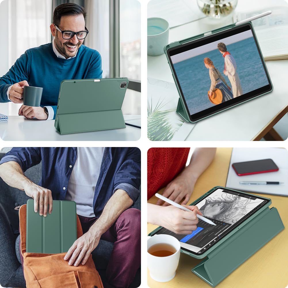 DTTO for iPad Air 13 Inch Case M3/M2 2025/2024, iPad Pro 12.9 Inch Case (6th/ 5th/ 4th/ 3rd Gen), Smart Slim Trifold Stand Soft Cover with Pencil Holder for iPad Air 13", Midnight Green