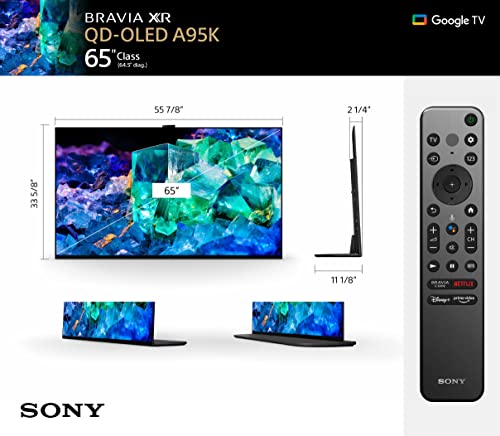 Sony 65 Inch 4K Ultra HD TV A95K Series: BRAVIA XR QD-OLED Smart Google TV with Dolby Vision HDR, Bluetooth, Wi-Fi, USB, Ethernet, HDMI and Exclusive Features for Playstation 5 XR65A95K- 2022 Model