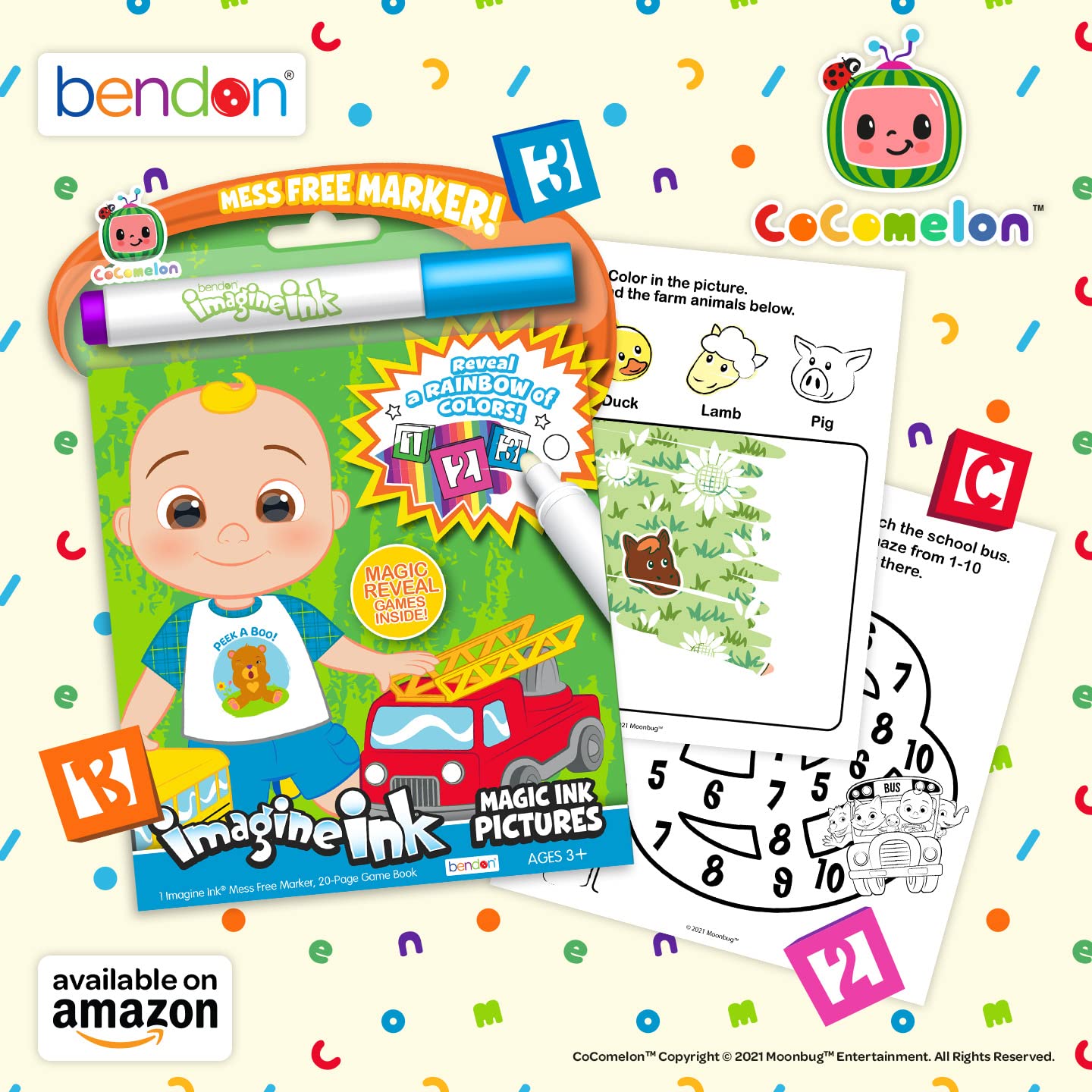 Bendon CoComelon 20 Page Imagine Ink Coloring Book with 1 Mess Free Marker
