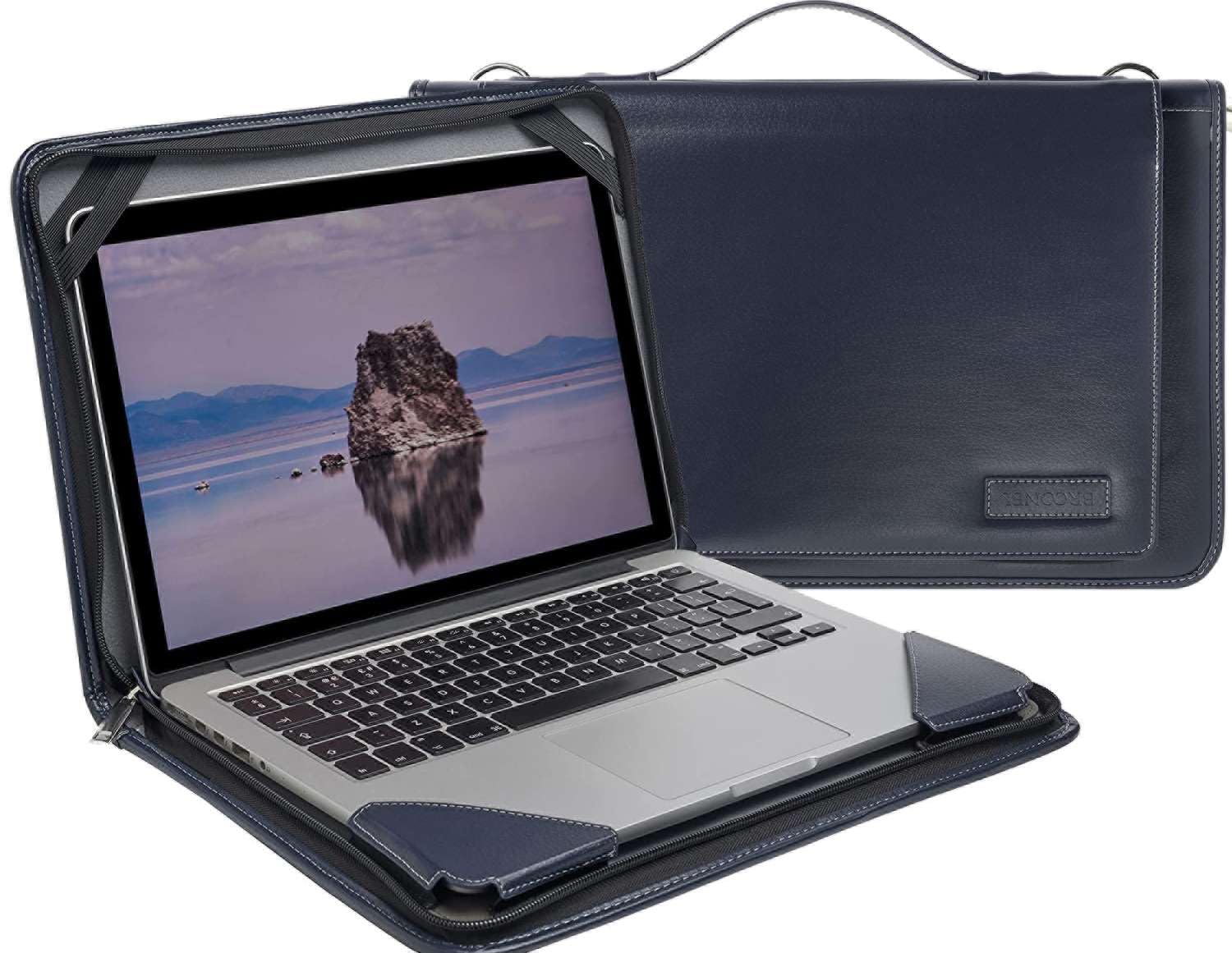 Broonel Blue Leather Laptop Messenger Case - Compatible with ASUS Vivobook 16X M1603QA 16.0 WUXGA Laptop