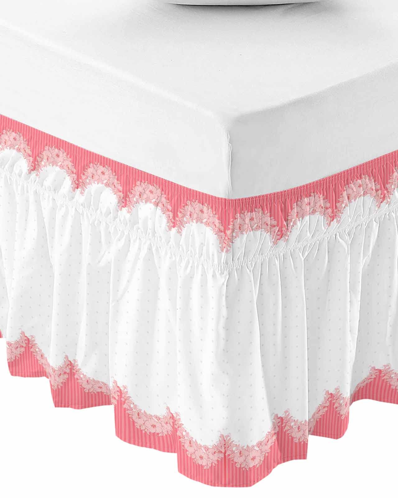 Happy Mother's Day Bed Skirt Queen Size 18 Inch Drop,Adjustable & Elastic Wrap Around Bed Skirts Pleated Luxury Dust Ruffles for Twin Full Queen Cal King Bed,Boho Polka Dot Stripes Pink Floral Flower