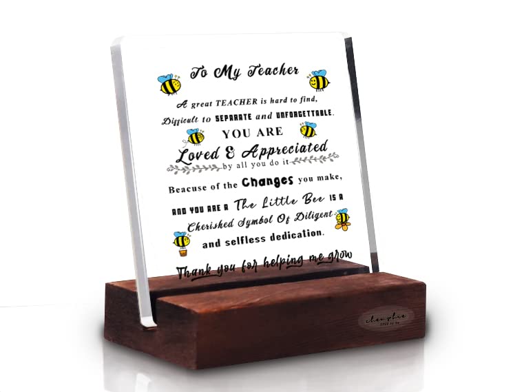 Zomyto to My Teacher Acrylic Sign with Wood Stand - Thank You Teacher Gifts - Teacher Birthday Retirement Gifts Teacher Appreciation Gifts on Thanksgiving Christmas Valentine's Day