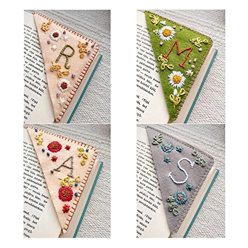 Personalized Hand Embroidered Corner Bookmark Cute Flower Letter Felt Bookmarks Embroidered Bookmark Corner
