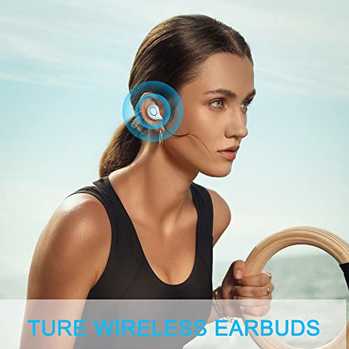 Donerton Wireless Earbud 5.1 Headphones 80 Hours Playtime Earphones with Charging Case, in Ear Headset IP7 Waterproof Earbud Noise Cancelling Microphone, LCD Display, for Working, White