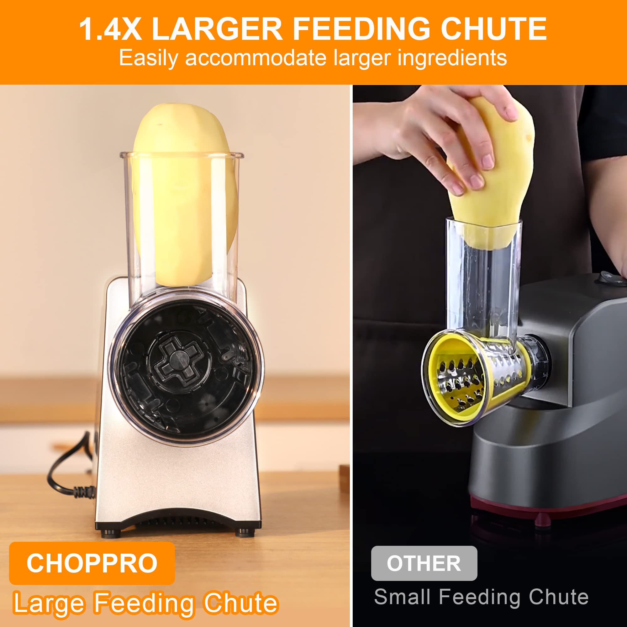 Electric Cheese Grater,250W Automatic Vegetable Chopper with 5 Attachments,Veggie Cutter Julienne Slicer Shredder for Carrot,Potato,Fruit,Block Cheese