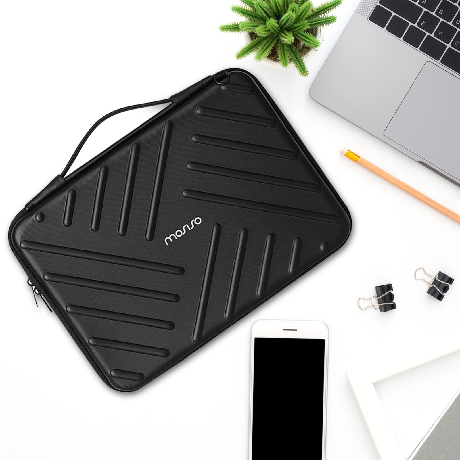 MOSISO Laptop Shoulder Bag Compatible with MacBook Pro 14 inch 2023 2022 2021 Release M3 A2918 A2992 M2 A2779 M1 A2442 Pro/Max Chip, Waterproof Shockproof Diagonal Stripe Case Bag, Black
