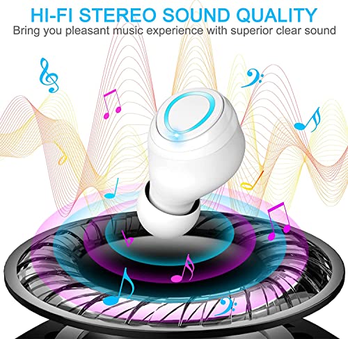 Donerton Wireless Earbud 5.1 Headphones 80 Hours Playtime Earphones with Charging Case, in Ear Headset IP7 Waterproof Earbud Noise Cancelling Microphone, LCD Display, for Working, White