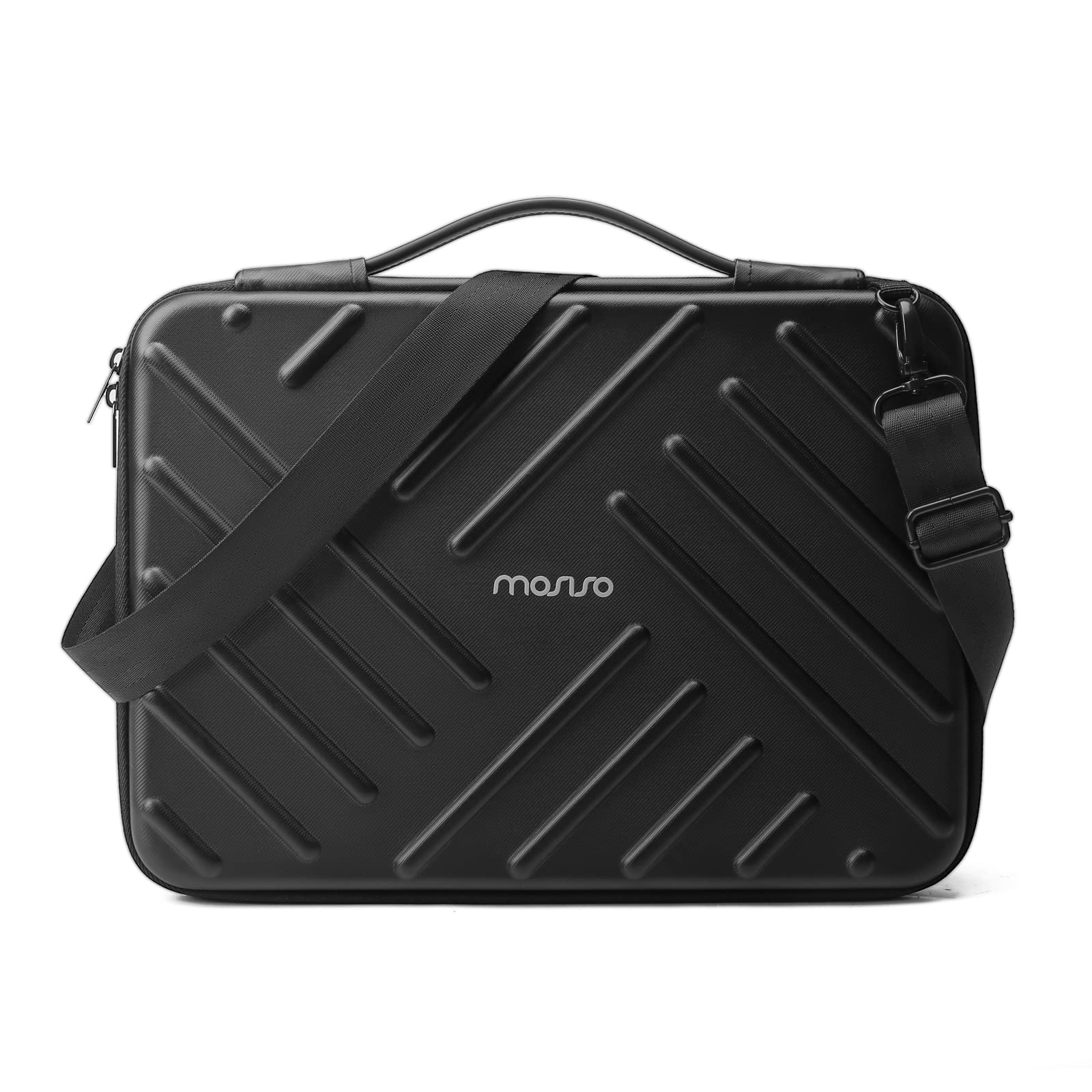 MOSISO Laptop Shoulder Bag Compatible with MacBook Pro 14 inch 2023 2022 2021 Release M3 A2918 A2992 M2 A2779 M1 A2442 Pro/Max Chip, Waterproof Shockproof Diagonal Stripe Case Bag, Black