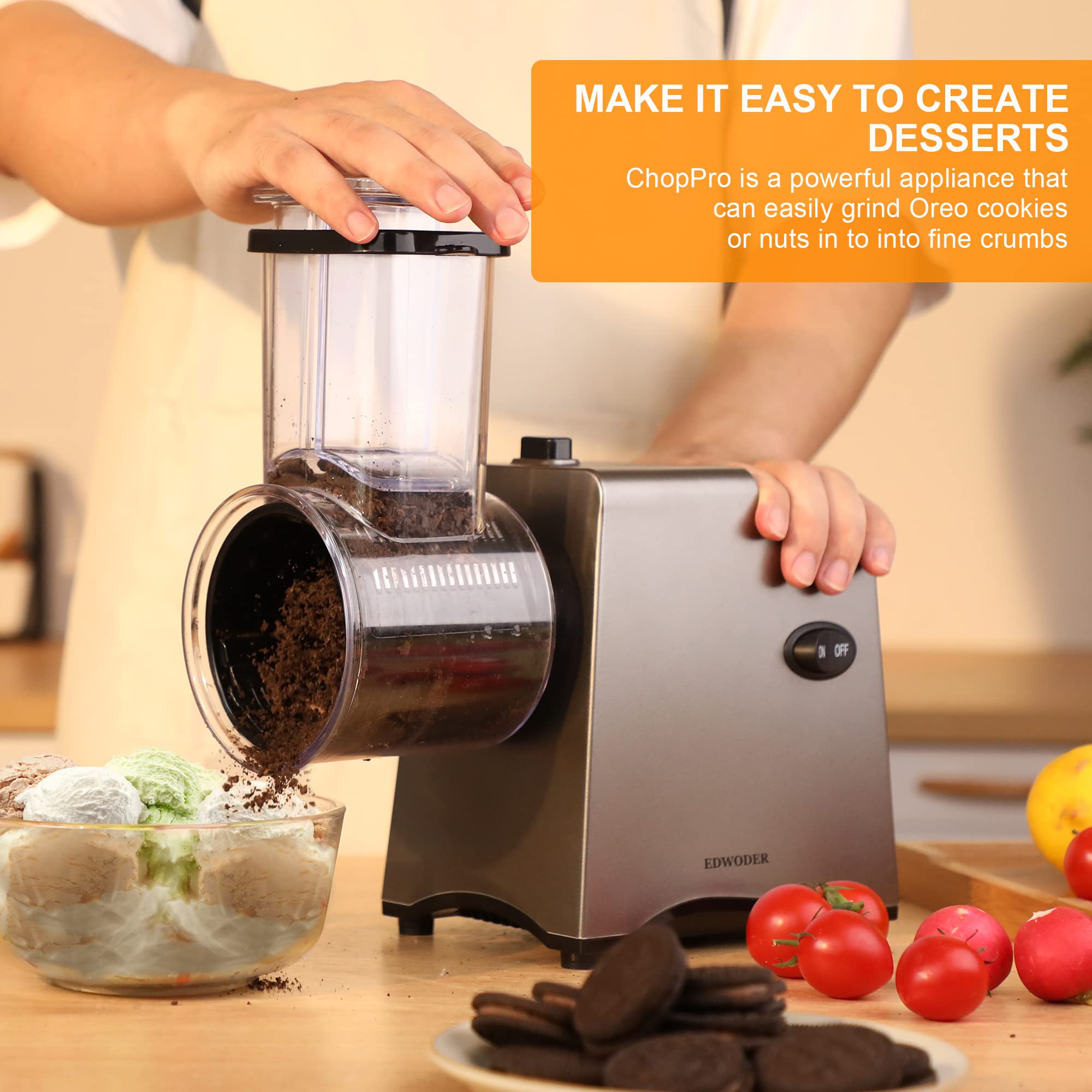 Electric Cheese Grater,250W Automatic Vegetable Chopper with 5 Attachments,Veggie Cutter Julienne Slicer Shredder for Carrot,Potato,Fruit,Block Cheese