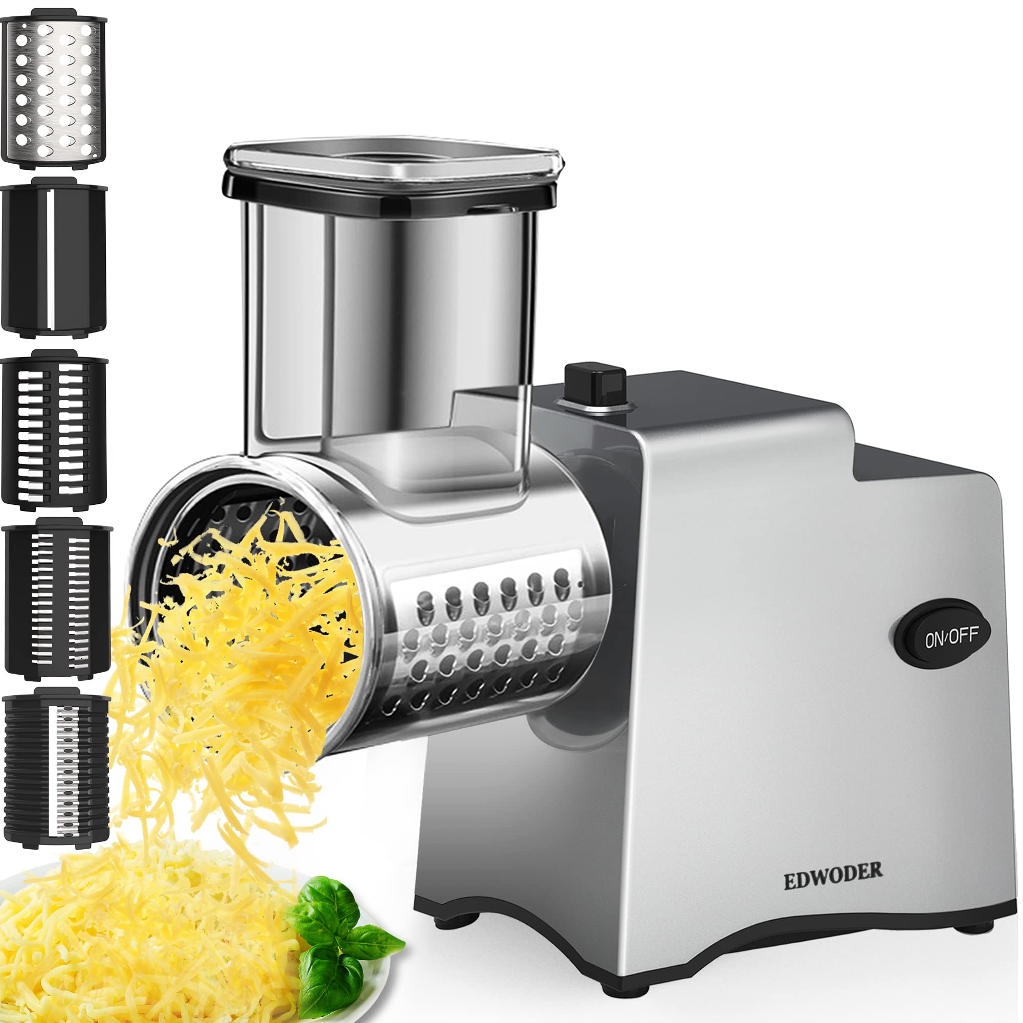 Electric Cheese Grater,250W Automatic Vegetable Chopper with 5 Attachments,Veggie Cutter Julienne Slicer Shredder for Carrot,Potato,Fruit,Block Cheese